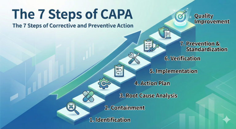 The Seven Steps of CAPA | qmsdoc.com — FDA QSR & QMSR QMS Templates